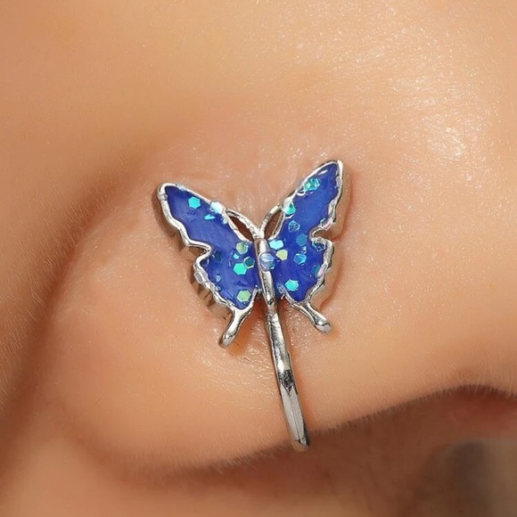 Kathrono | Jewelry | Pierceless Awesome Glitter Butterfly Nose Ring Cuff | Poshmark